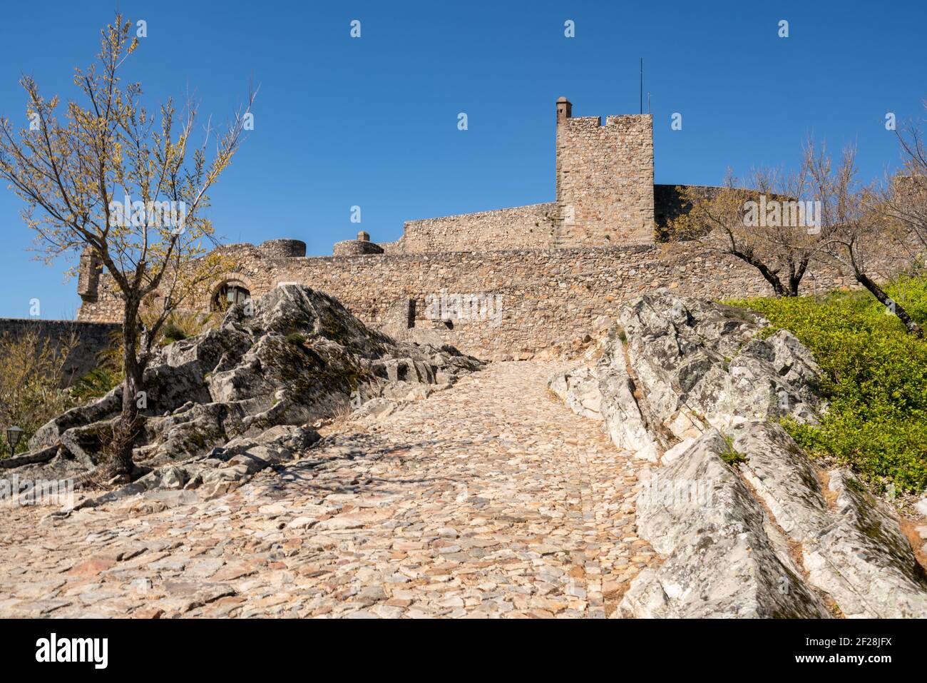 Marvao castle on the top of a mountain with beautiful green landscape ...
