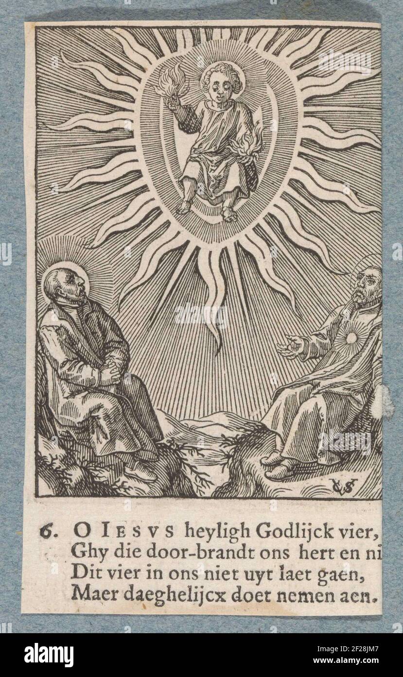 Christuskind in een vlammend hart; Aanbidding van het Christuskind.The ...