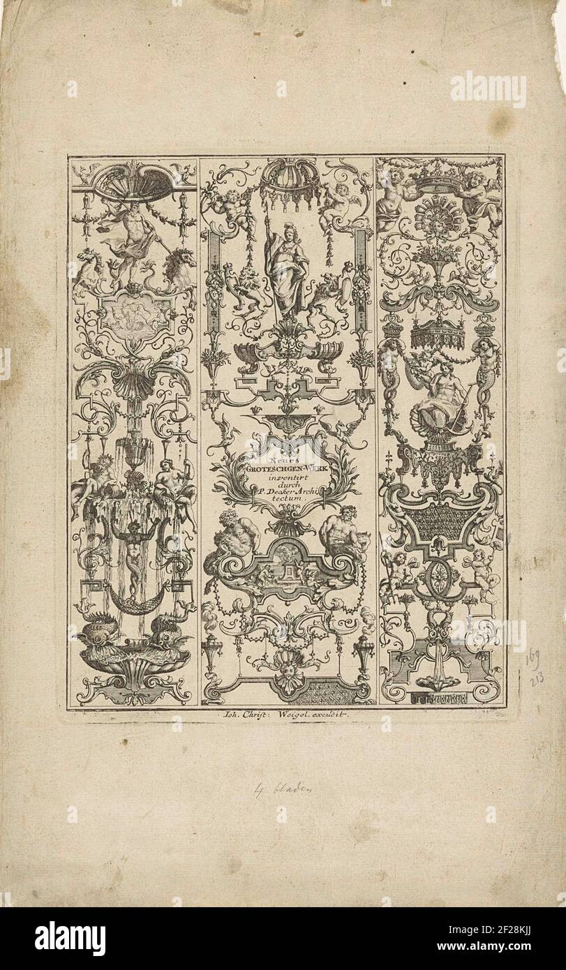 Grotesken met Neptunus en Minerva; Neues Groteschgen-Werk.Three ...