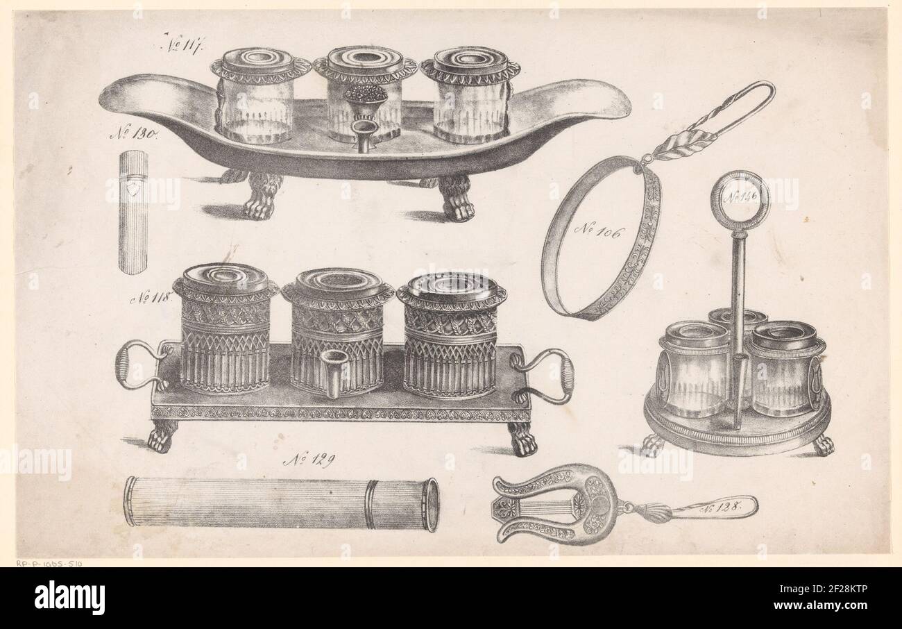 Trays with pepper, salt and mustard vessels; Empire objects. Designs ...