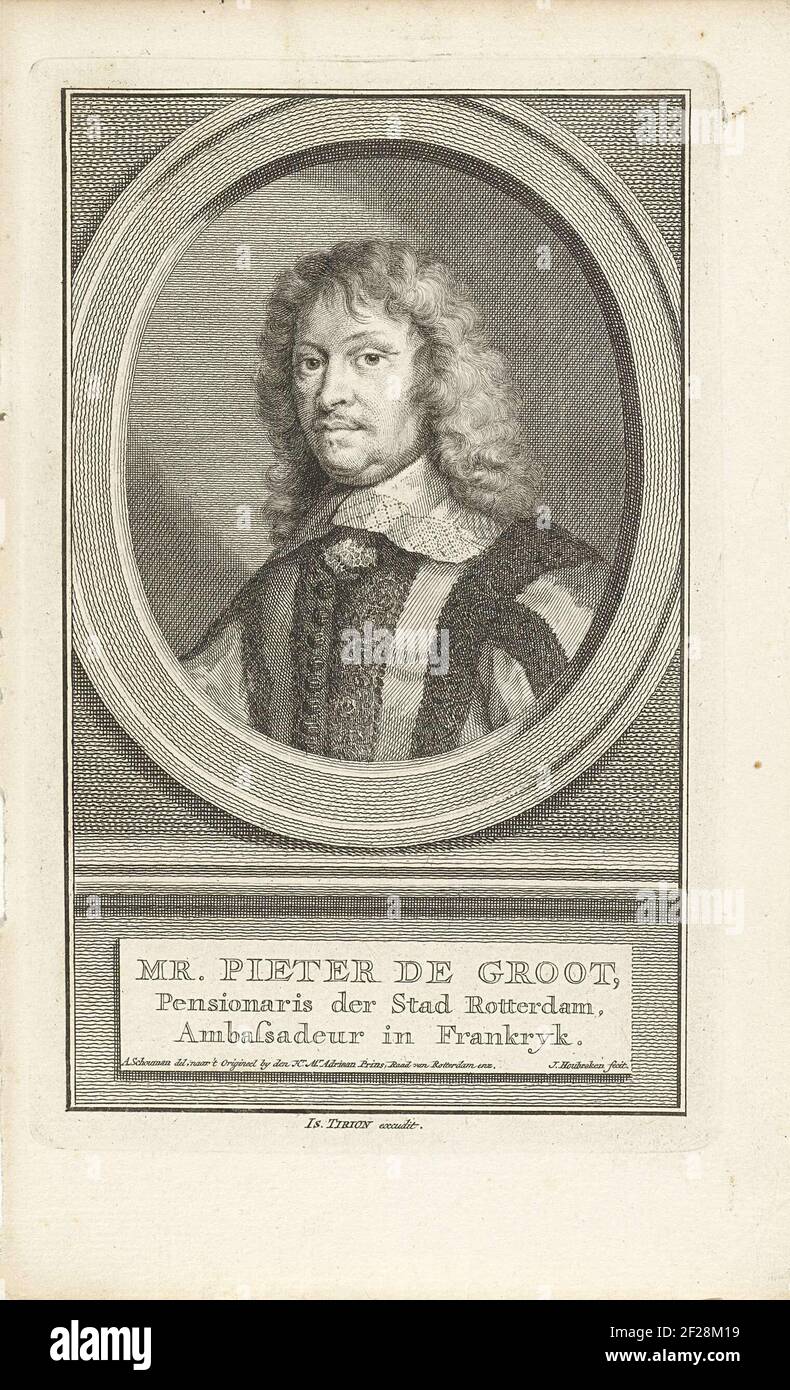 Portrait of Pieter de Groot in an oval. The portrait rests on a ...