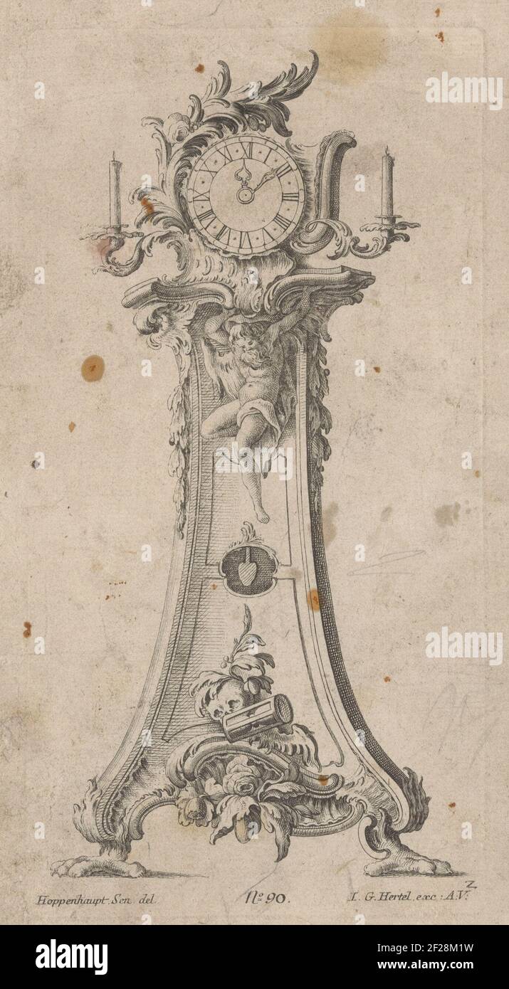 Clock with father time; Standing clocks. A Rocaille standing clock with ...