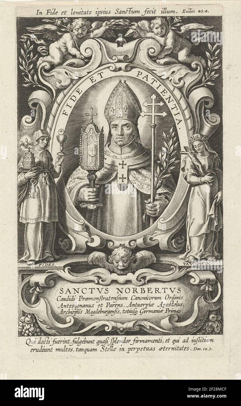 In an oval list The portrait of the Saint Norbertus, with a mislift and ...