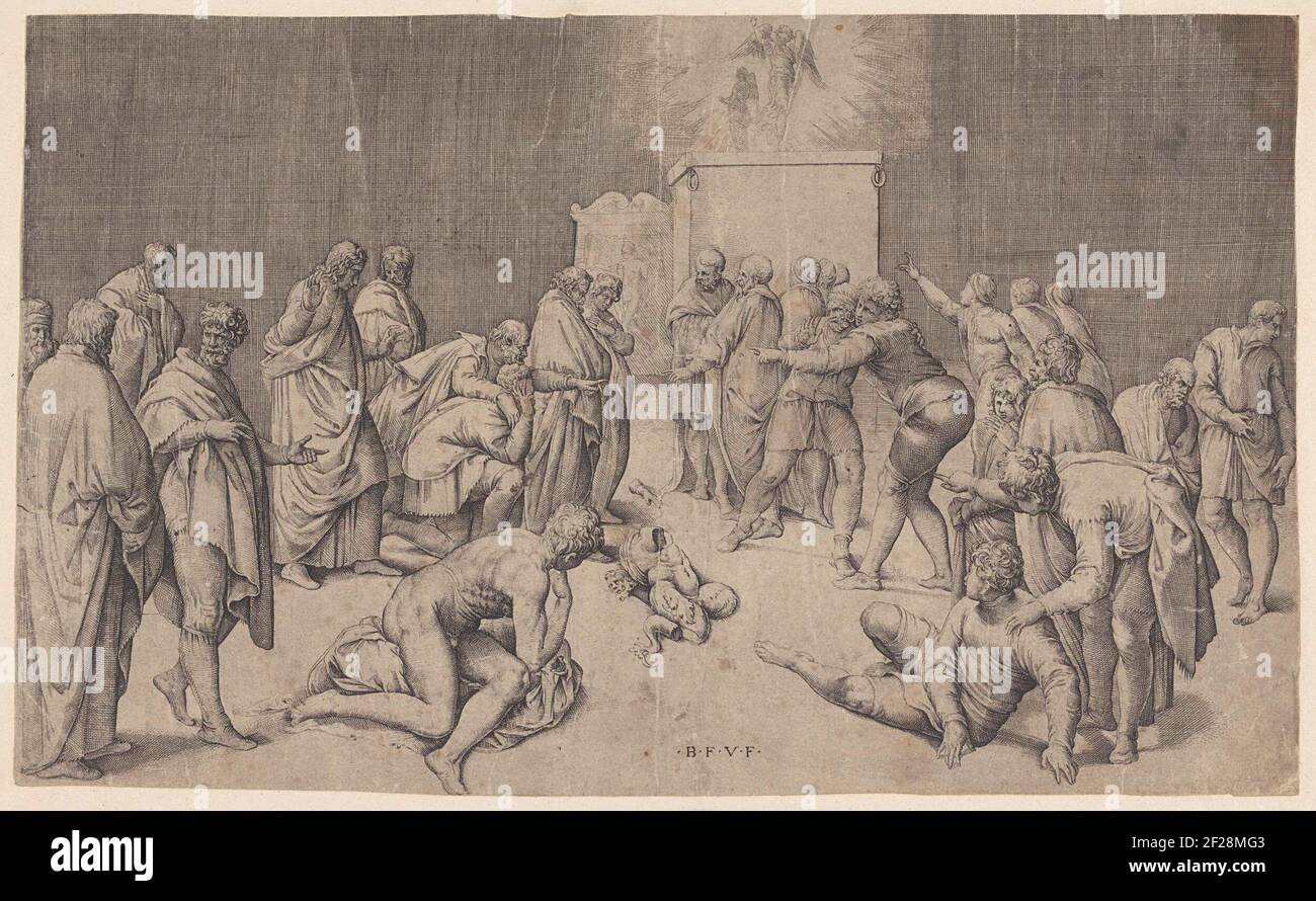 Ark des Verbonds in de tempel van Dagon.The Philistines place the ark ...