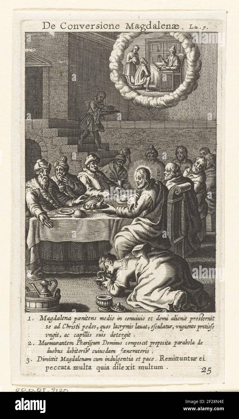 Woman dries the feet of Christ with her hair during meal in the house ...