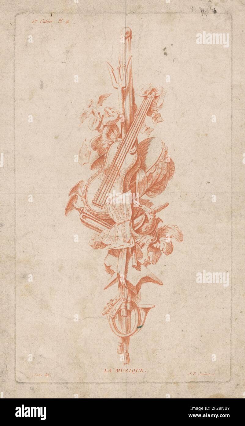 Muziek; La Musique; Trofeeën; 1er Cahier.A trophy with a trident, a ...