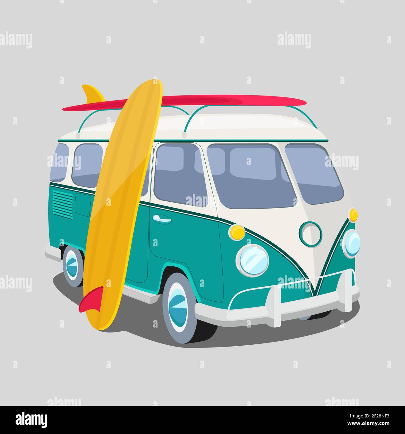 Surfer van poster or t-shirt graphics. Transportation and surfing ...