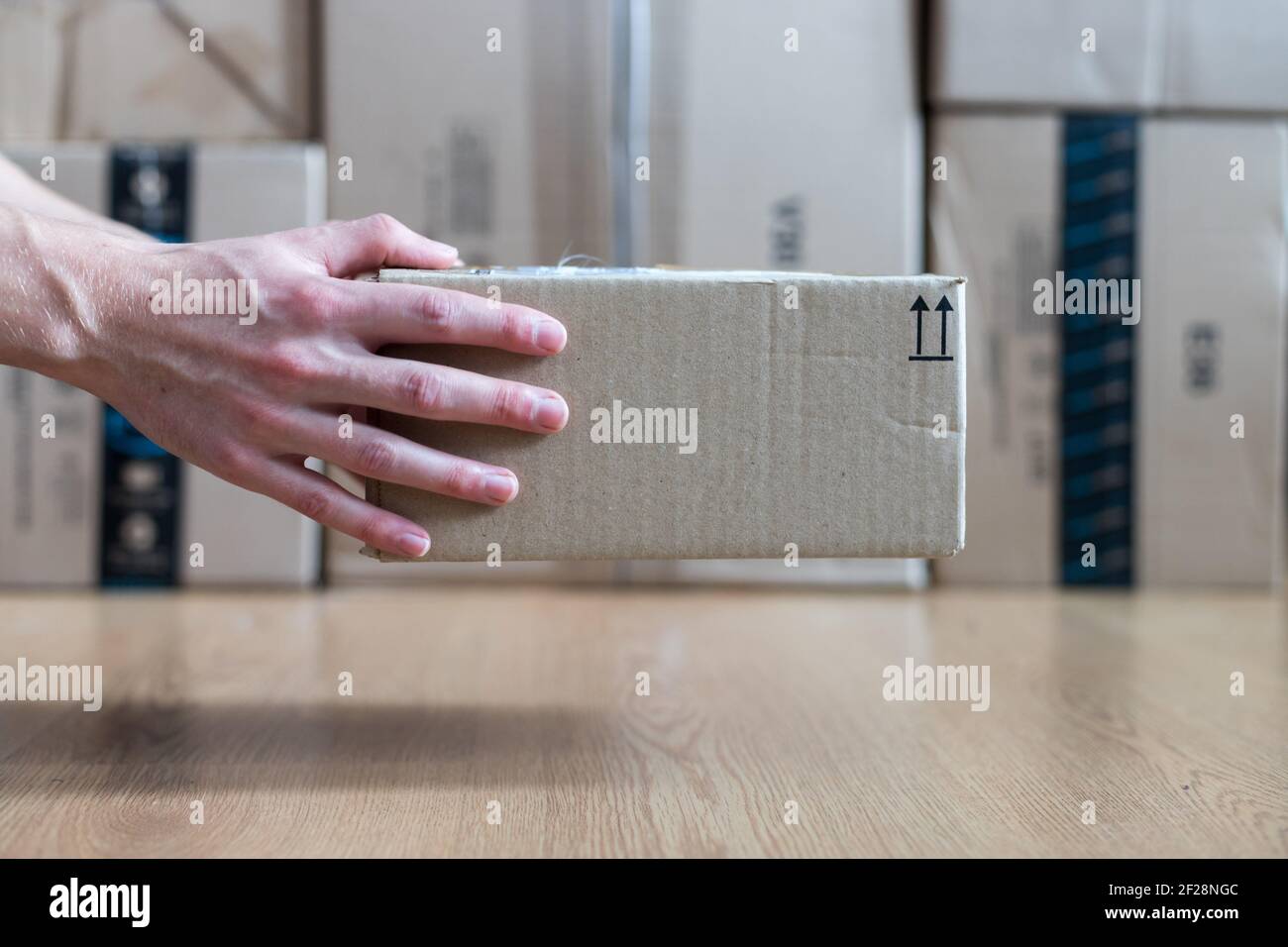Cardboard box package, shipping concept: Delivering a parcel Stock ...
