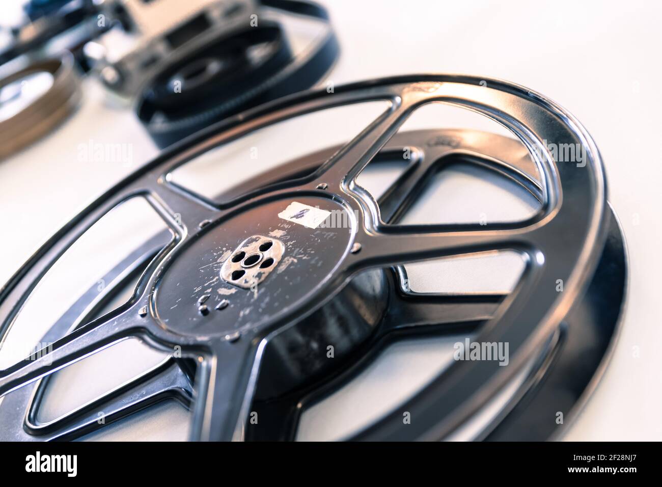 Cinema film reel: close up picture of a metallic film reel Stock Photo ...