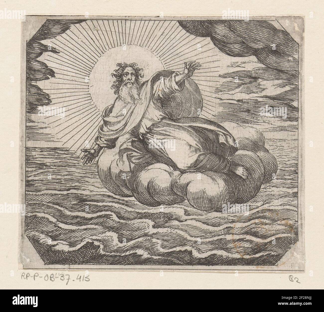 God creates heaven and earth; The creation. God the Father floating on ...