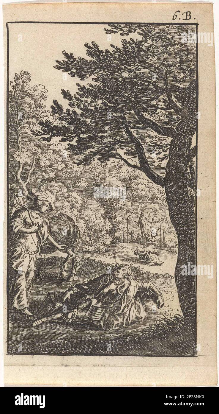 Jageres bij een man in wapenrusting.There is a hunter with a bow in a ...