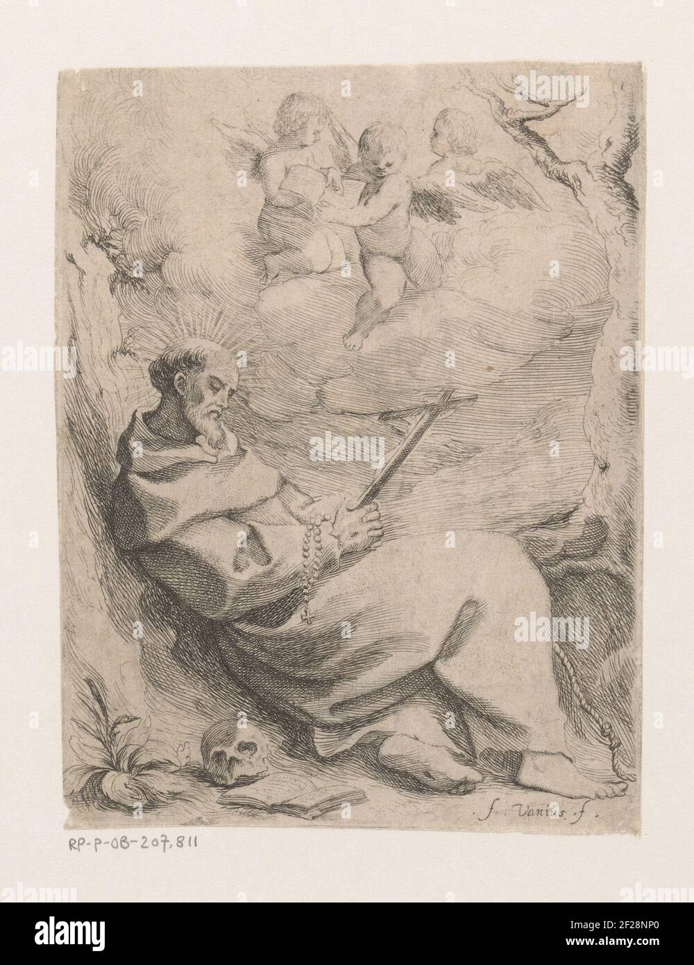Saint Francis of Assisi with Crucifix.The Saint Francis, lying with a ...