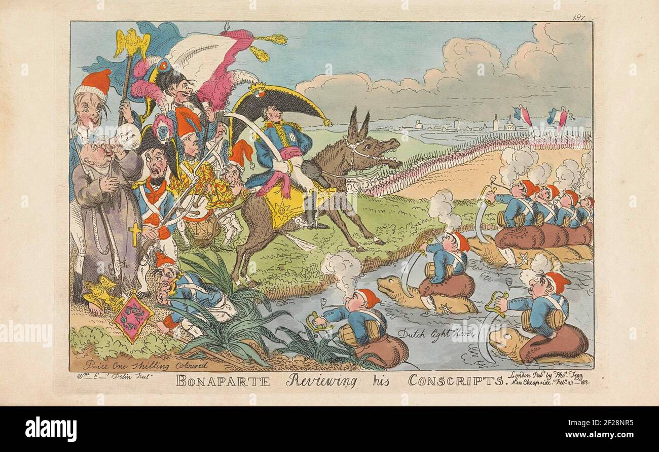 Bonaparte Reviewing his Conscripts.Napoleon sitting on a donkey ...