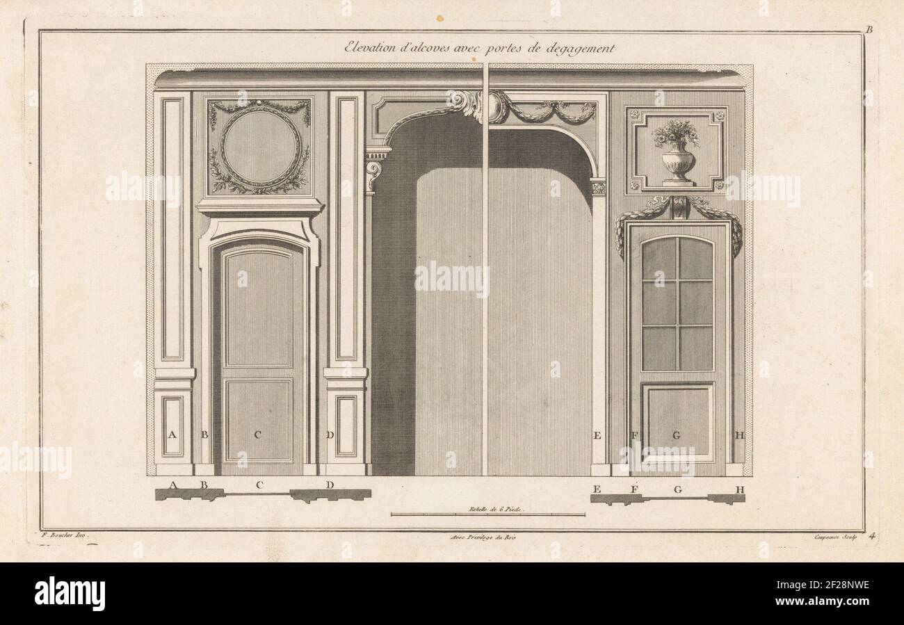 Alcove with medallion and vase; Elevation d'Alcoves avec portes the ...