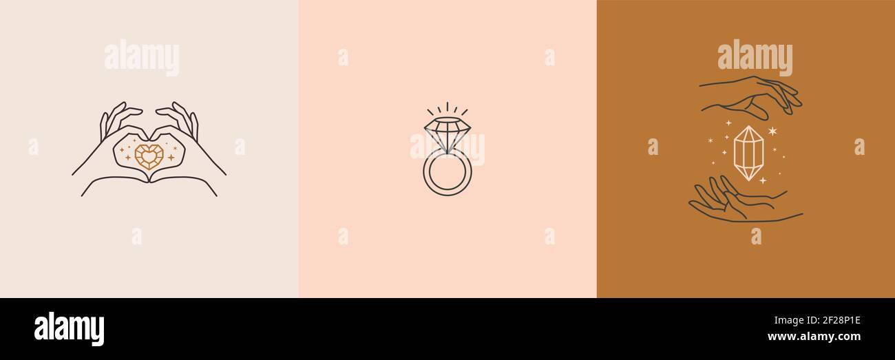 Set of jewelry logo design templates in trendy linear and minimal style ...