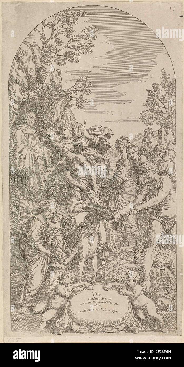 Heilige Benedictus.The Holy Benedict is standing for a cave. For him a ...