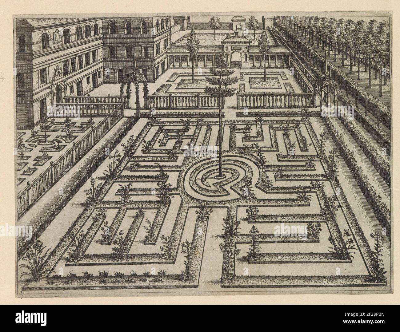 Garden with a ground floor and left a house; Hortorum viridariorumque ...