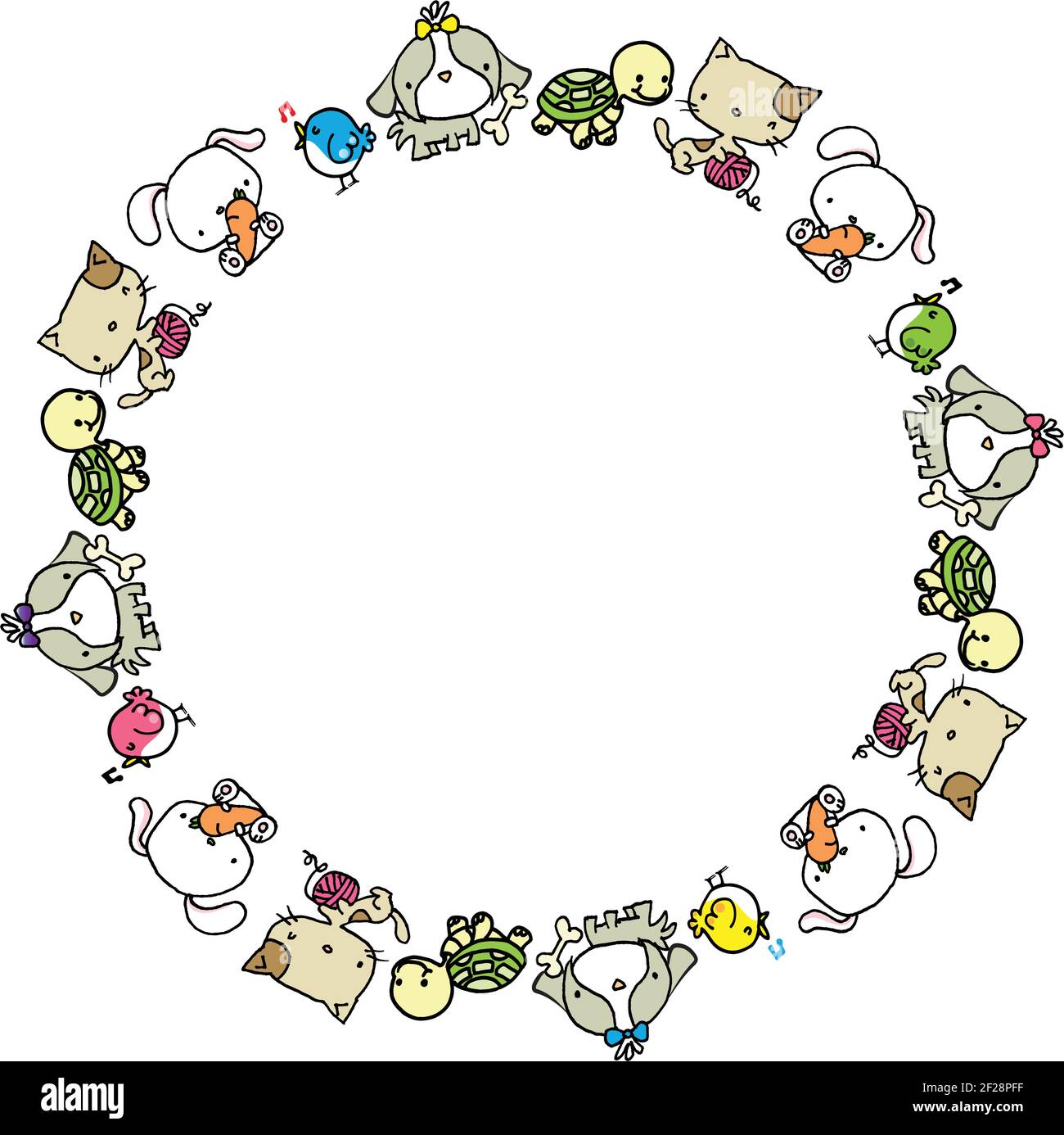 vector cartoon pet turtle, cat, bird, dog, rabbit background Stock ...