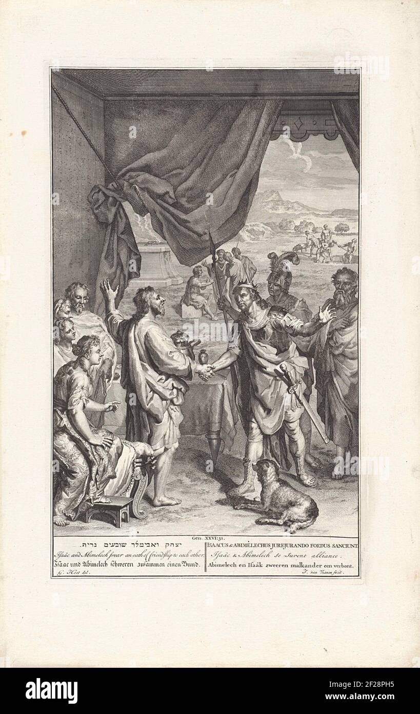 Abimelech en Isaak zweren elkaar een eed.Abimelech and Isaak swear one ...