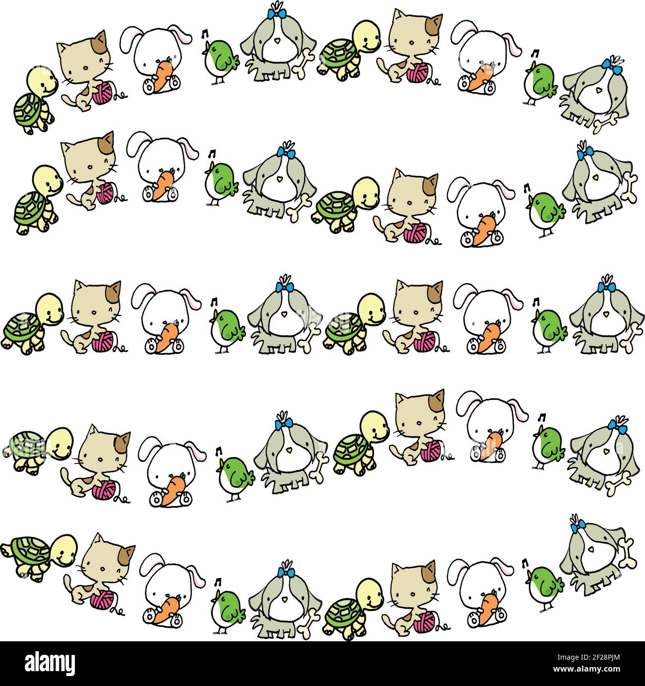 vector cartoon pet turtle, cat, bird, dog, rabbit background Stock ...