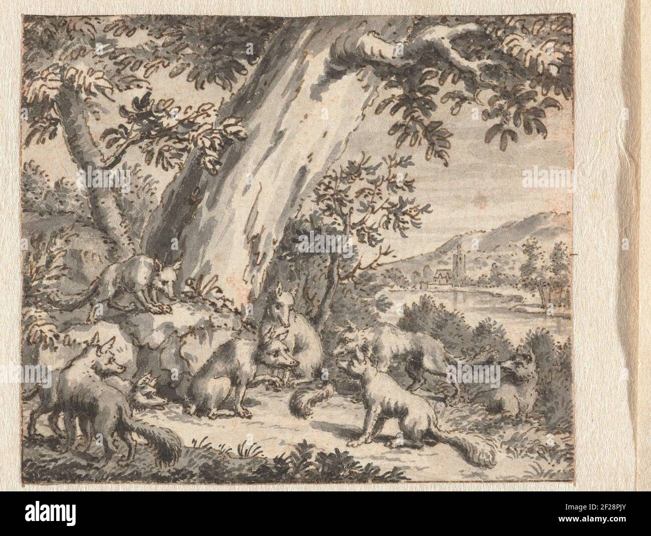 Fox cutting his tail; Designs for illustrations for a publication of ...