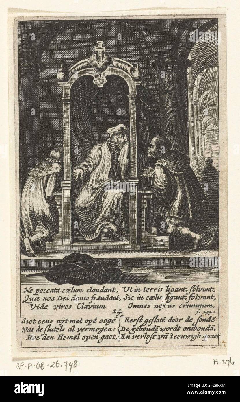 Priester neemt de biecht af; Mirakel van Amsterdam 1345.A priest ...