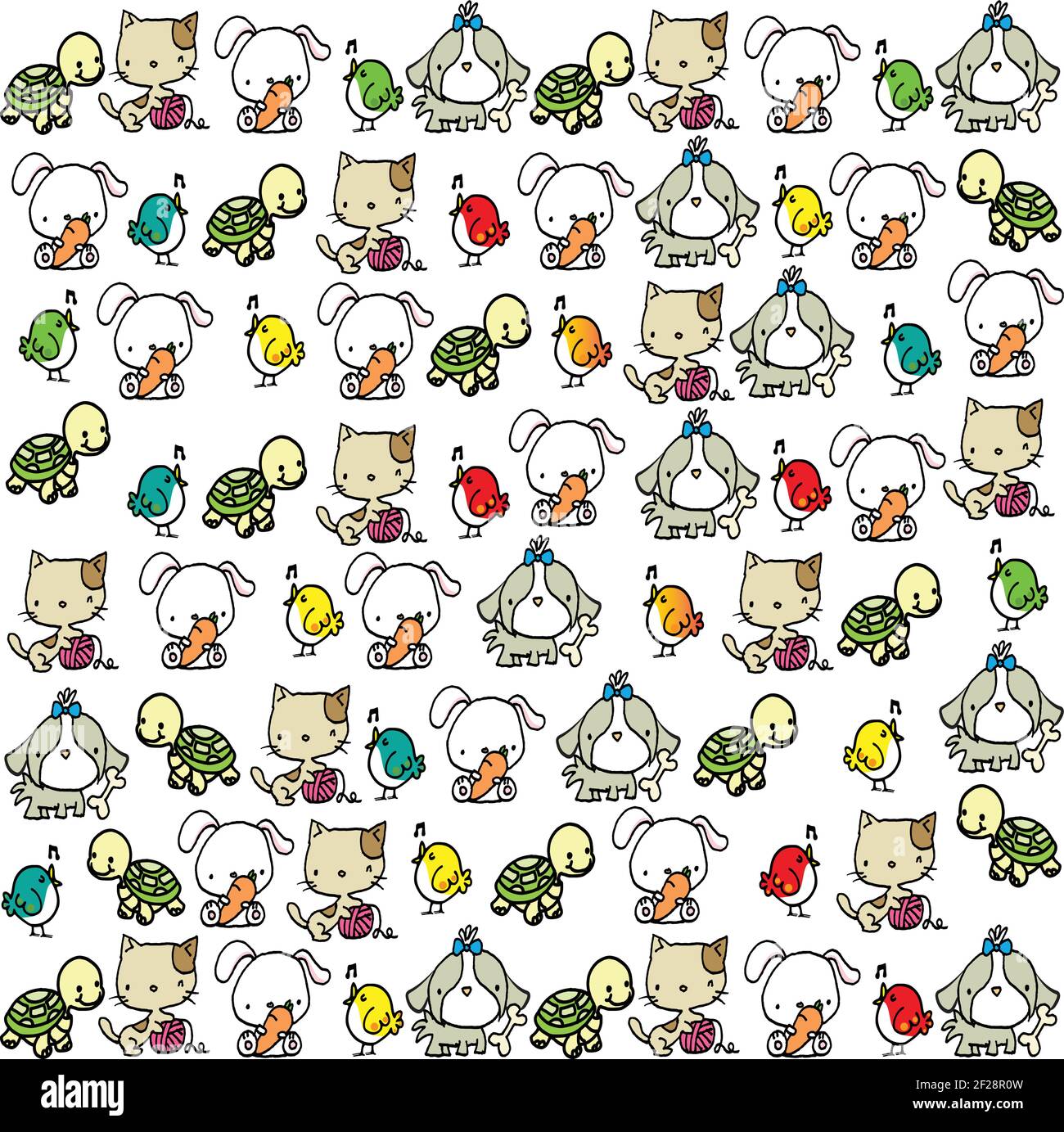 vector cartoon pet turtle, cat, bird, dog, rabbit background Stock ...