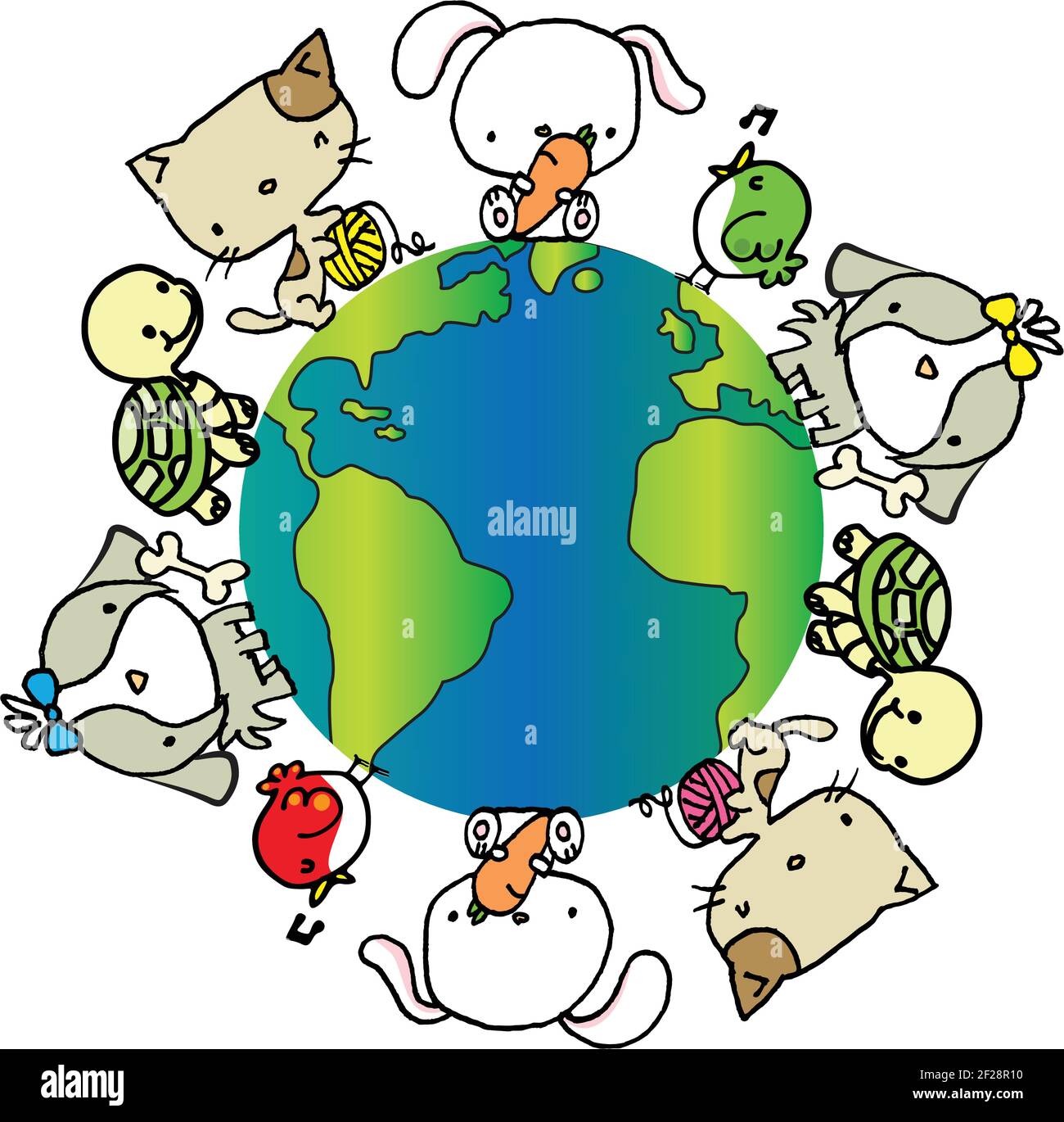 vector cartoon pet turtle, cat, bird, dog, rabbit background Stock ...