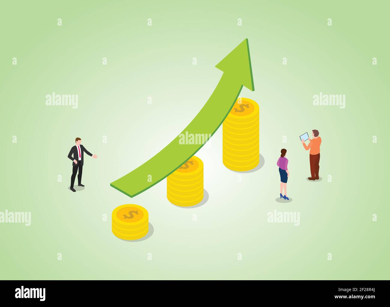 increase income with people and up raise on money gold coin concept ...