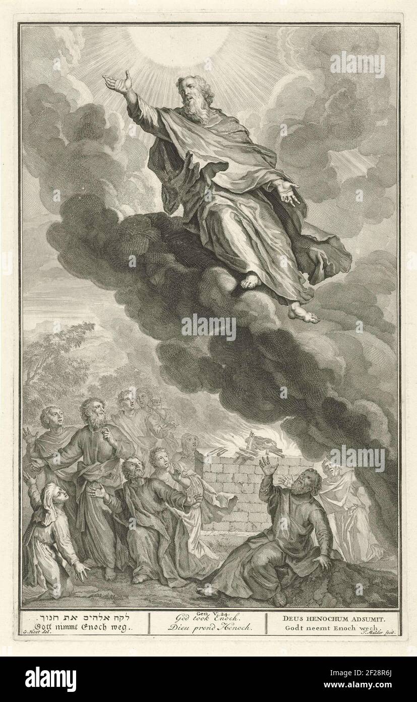 Enoch sailed to heaven. People look at him on the ground at an altar ...