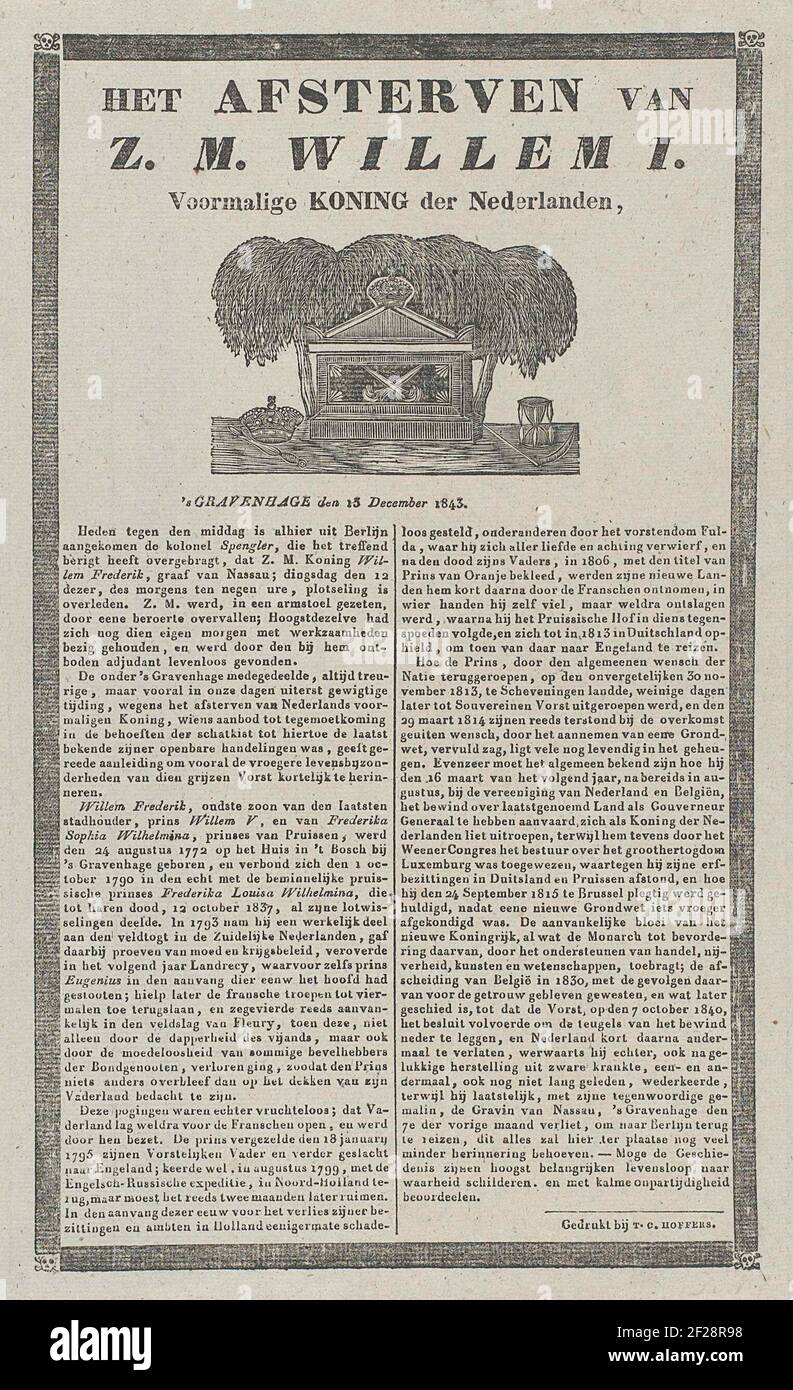 Dieking of Z.M. Willem I. Former King of the Netherlands.Publication of ...