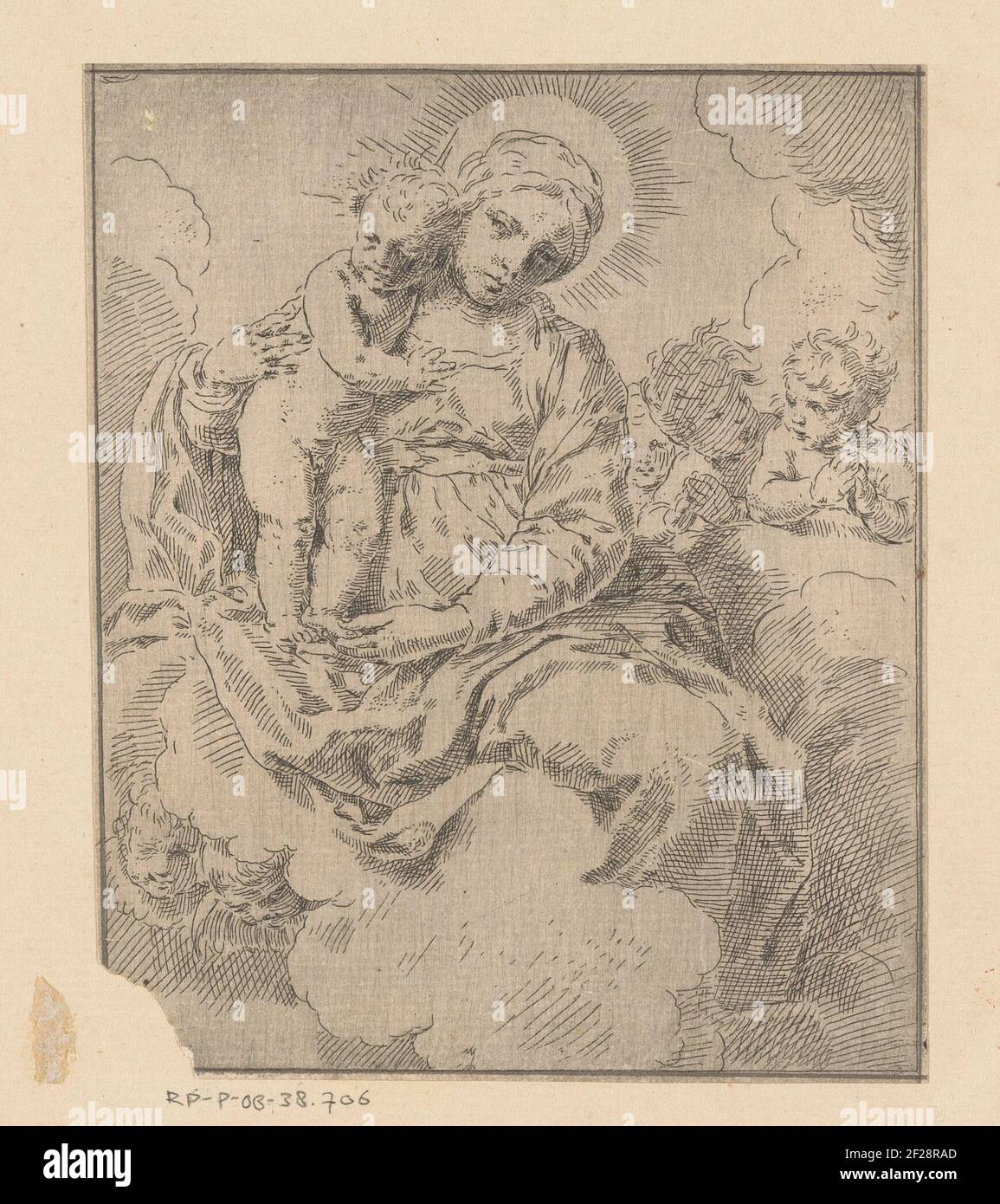 Maria with kid.maria with the Christ child on a cloudy, surrounded by ...