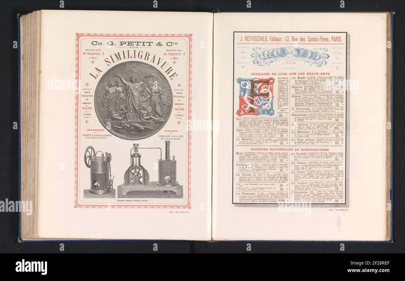 Advertisement with a memorial medal and steammachines. Above a print of ...