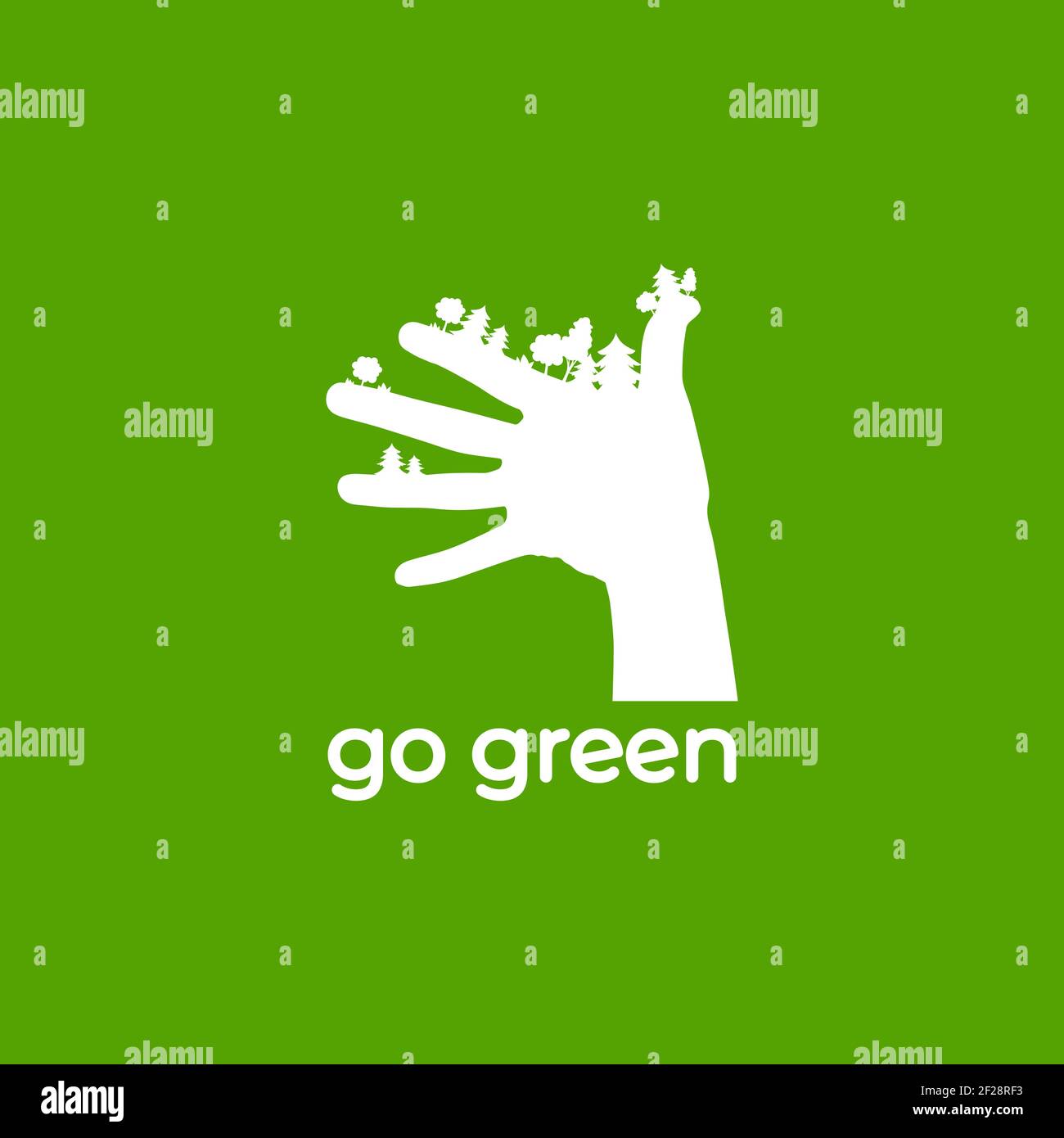 White silhouette of hand forest on fingers. ecology placard with trees ...