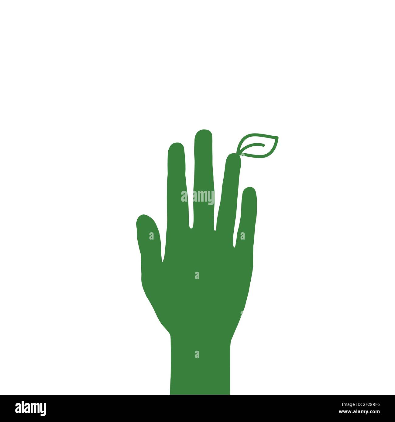 Green hand with leaf on white background. Vector illustration. Flat ...