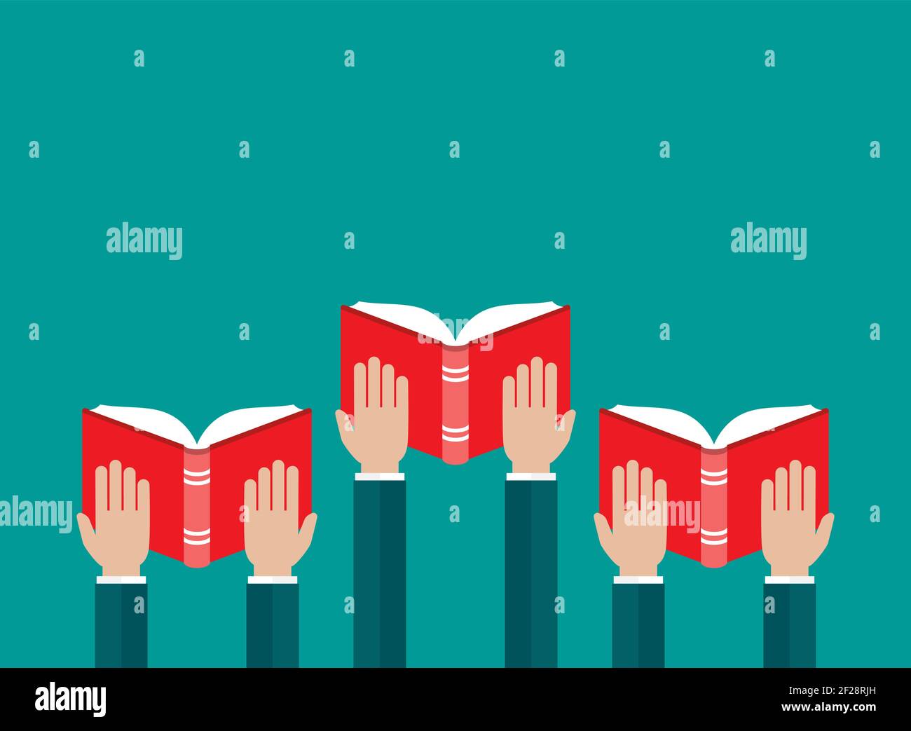 Businessman hands hold red open book isolated on blue. Flat reading ...