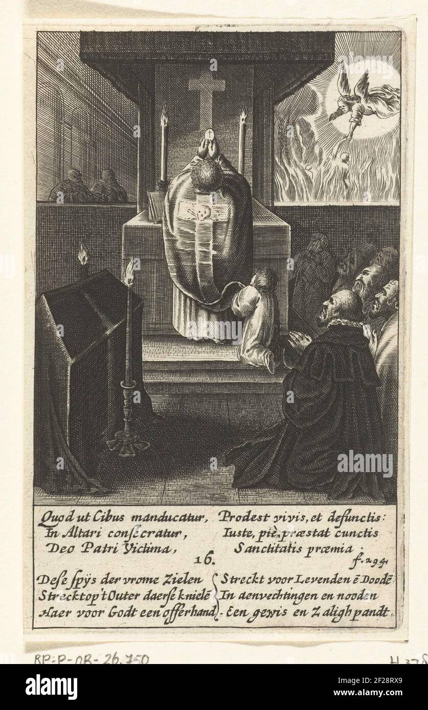 Priester leidt een begrafenis dienst en spreekt eucharistie uit ...