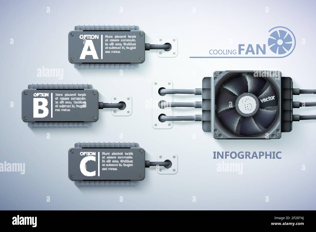 Infographic design concept with realistic computer fan cooling elements ...