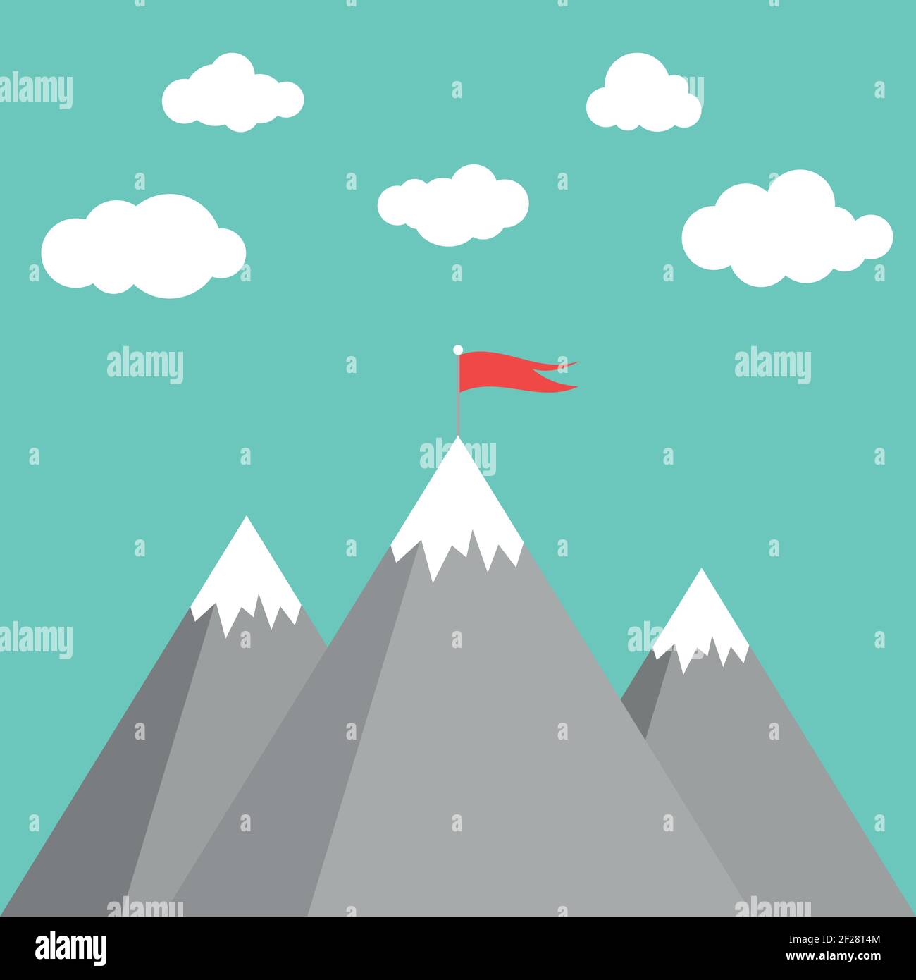 Red flag on a mountain peak. success, high results symbol. Landscape ...