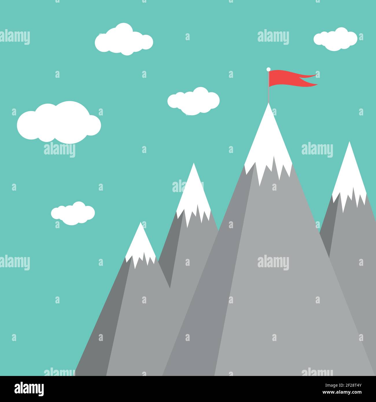 Red flag on a mountain peak. success, high results symbol. Landscape ...