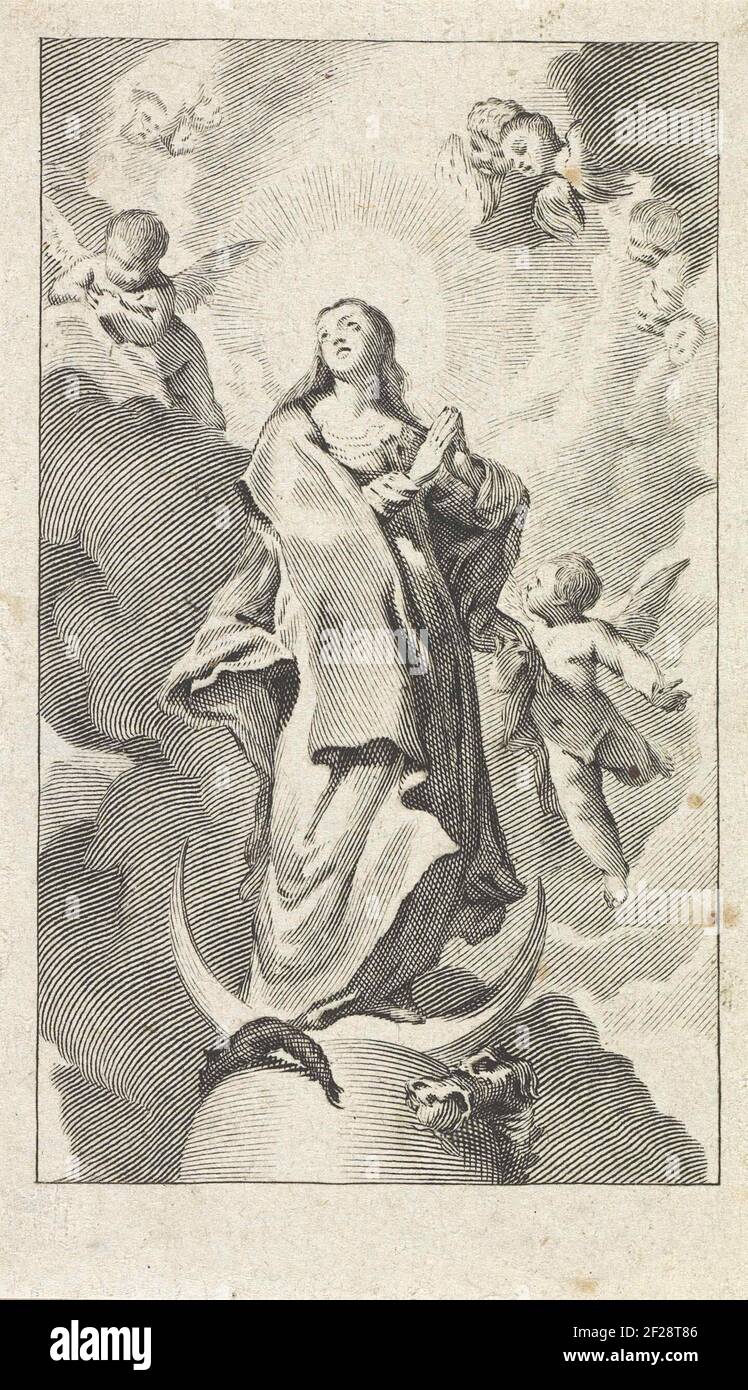 Maria op maansikkel; Beatae Mariae virginis officium.Maria stands with ...