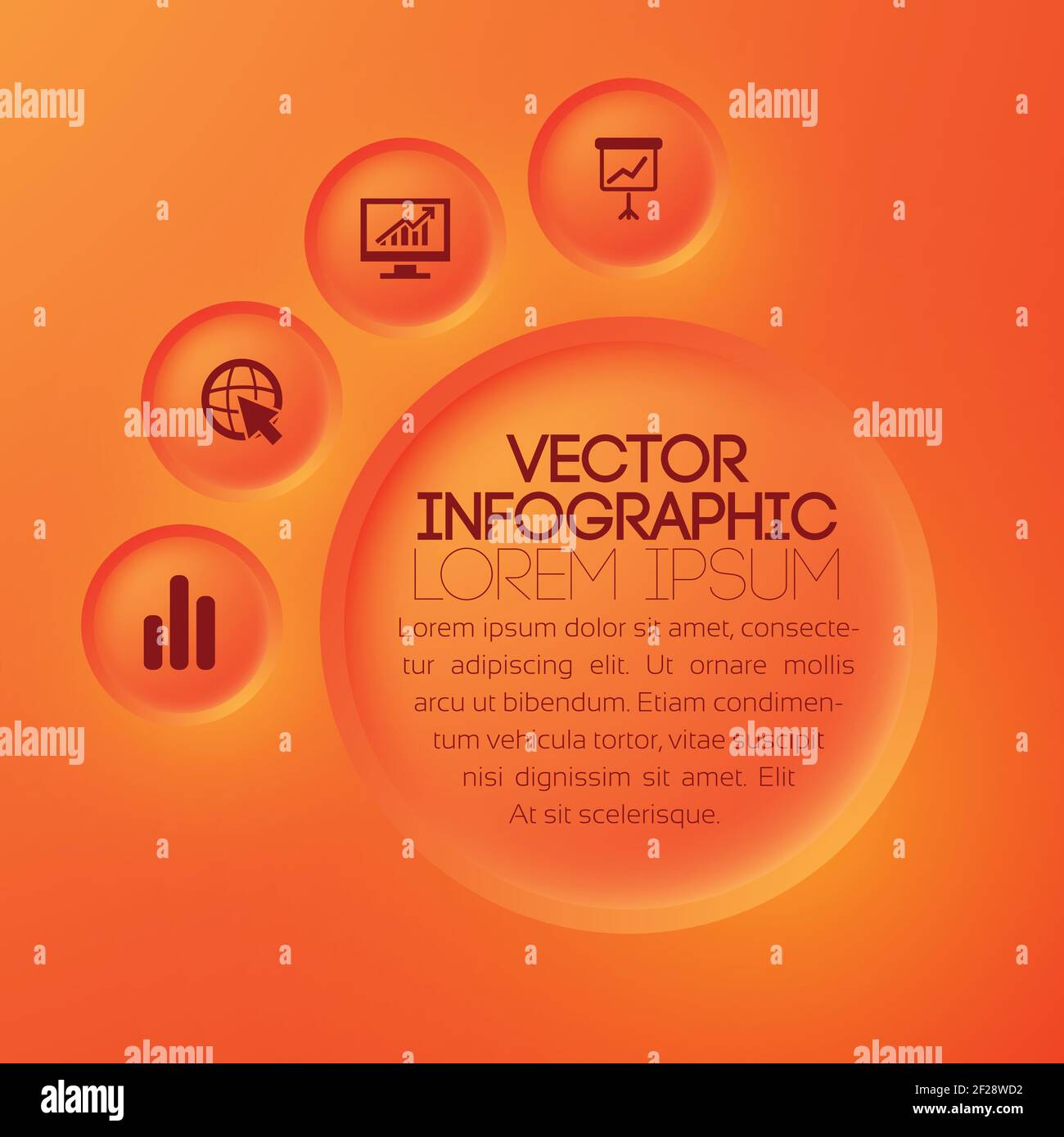 Business web infographics with text red circle buttons and icons on ...