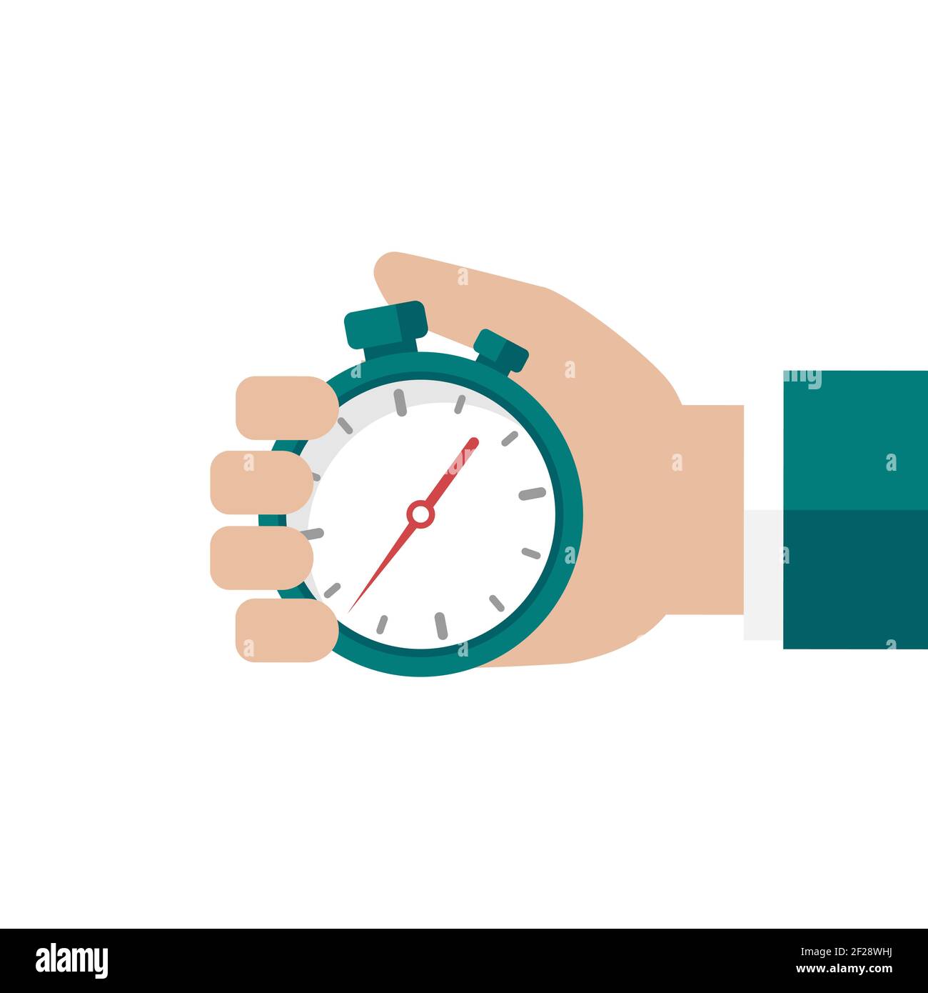 Hand with blue stopwatch isolated on white background. Fast time stop ...