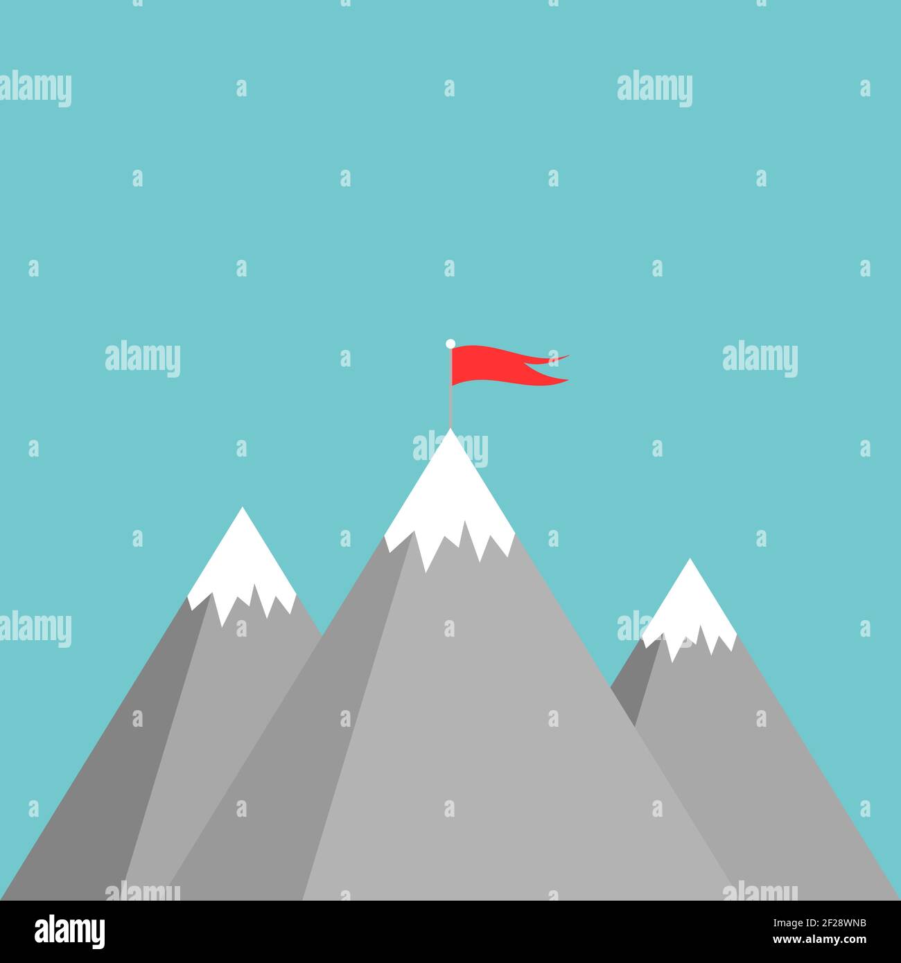 Red flag on a mountain peak. success, high results symbol. Landscape ...
