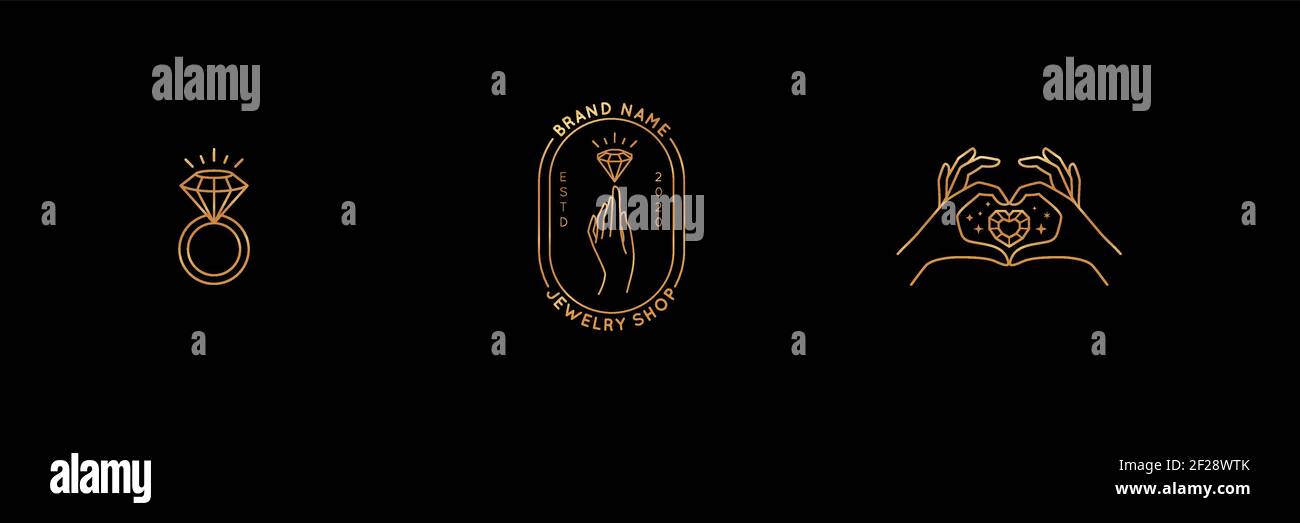 Set of gold jewelry logo design templates in trendy linear and minimal ...