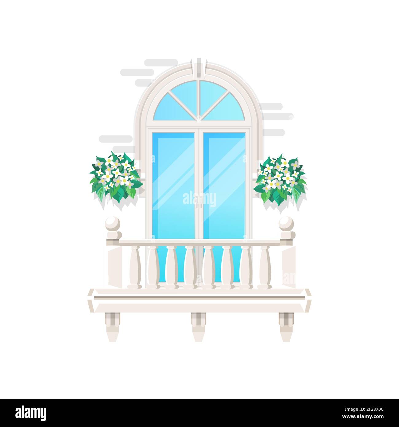 Balcony with house window, vintage classic facade banister of building ...