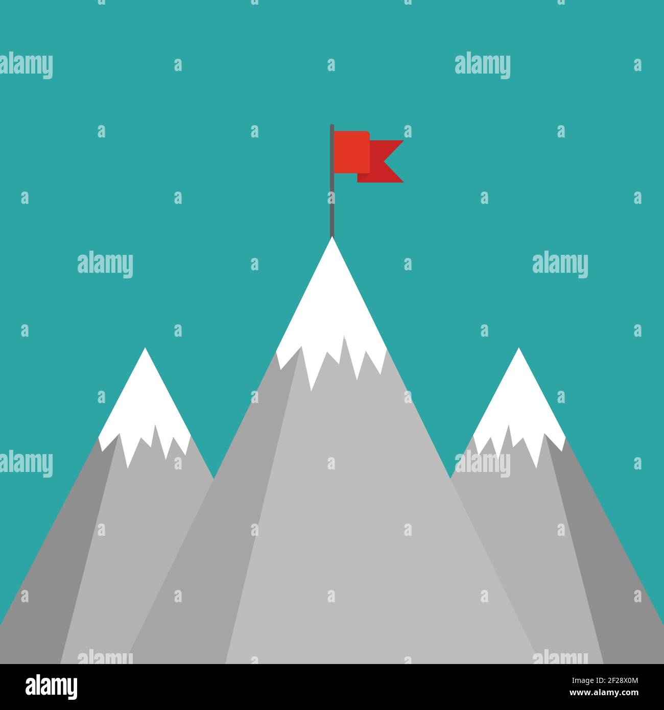 Red flag on a mountain peak. success, high results symbol. Landscape ...
