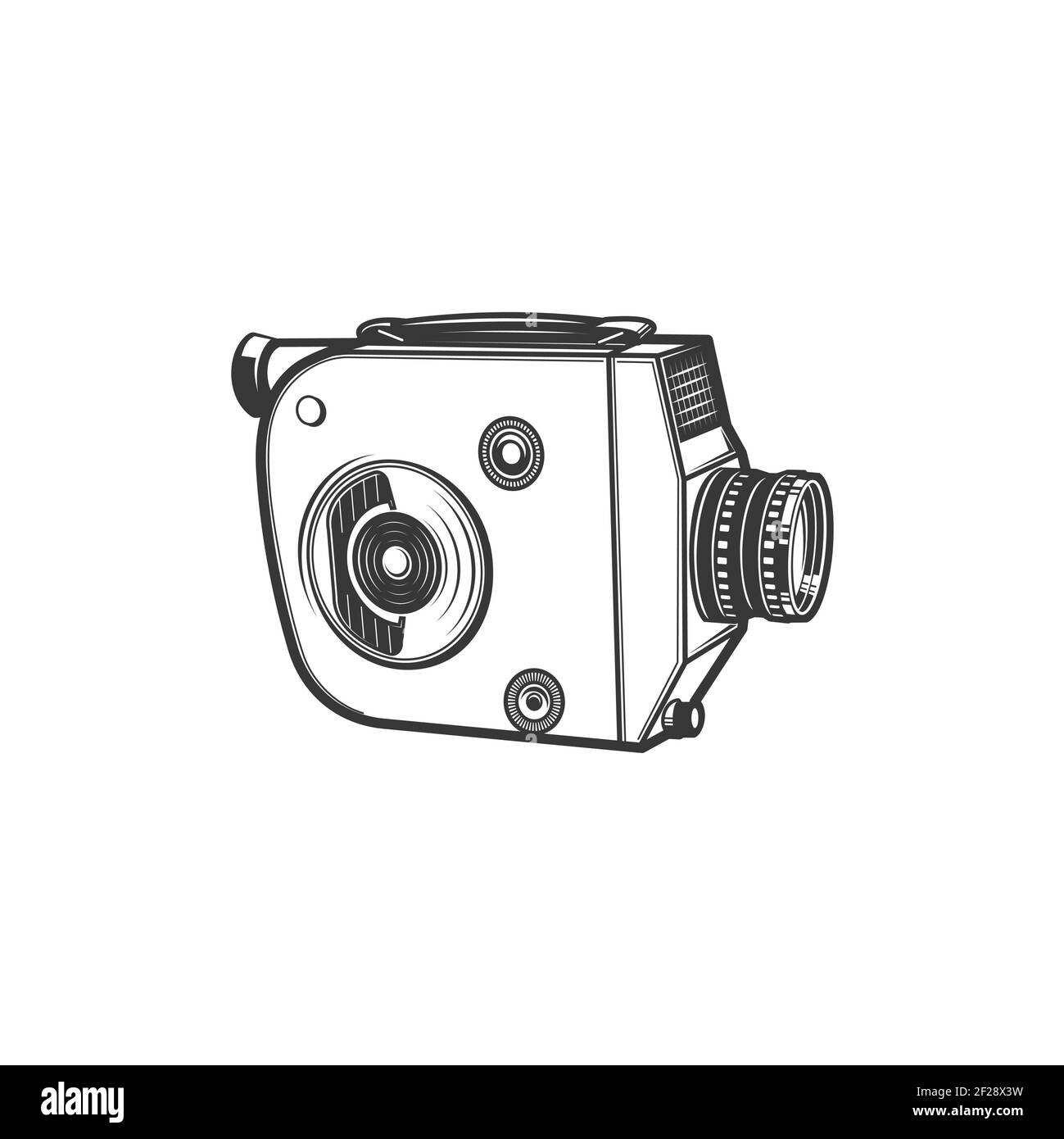 Retro projector old video camera isolated cam monochrome icon. Vector ...