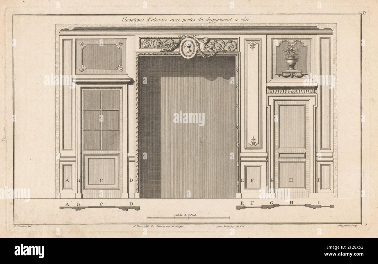 Alcove with vase and medallion; ELEVATIONS D'ALCOVES AVEC Portes the ...