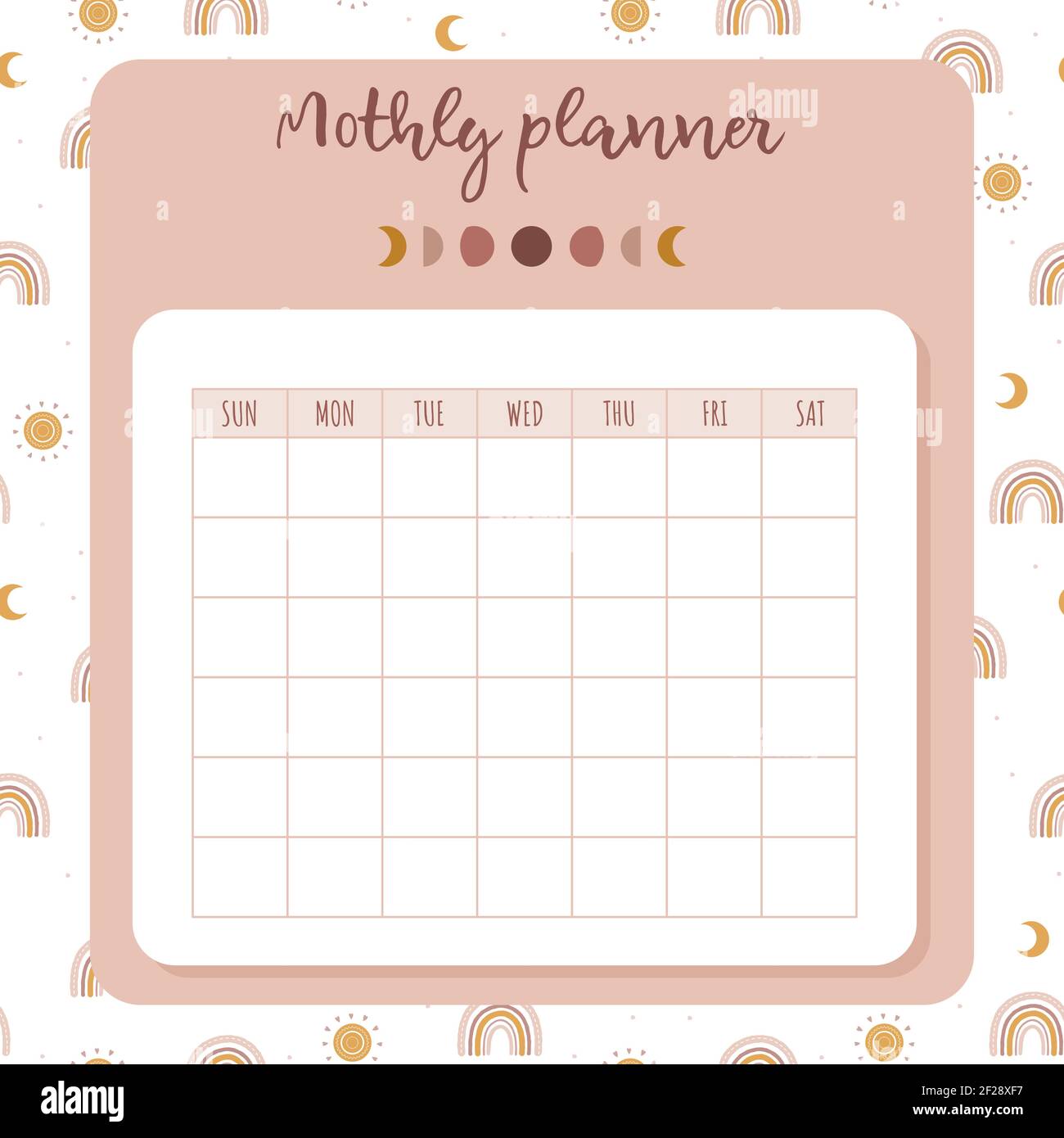 Cute monthly planner in boho style. Daily, weekly template. Business ...